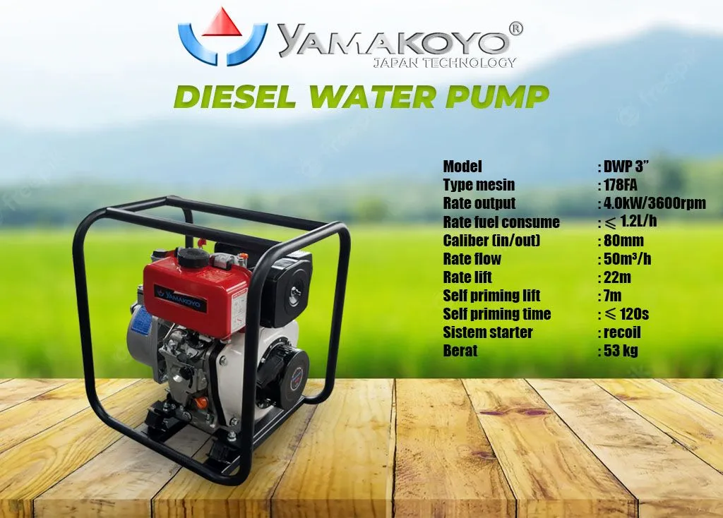 Diesel Water Pump DWP 3in 4.0 KW / 3600 rpm 80mm Caliber ( in/out ...